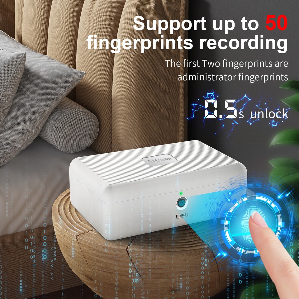 Biometric Fingerprint Storage Box Portable Cash Jewelry Phone Security ...