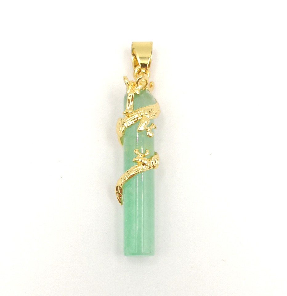 Multicolor Green Purple Jade Agate Dragon Pillar Column 18KGP Pendant ...