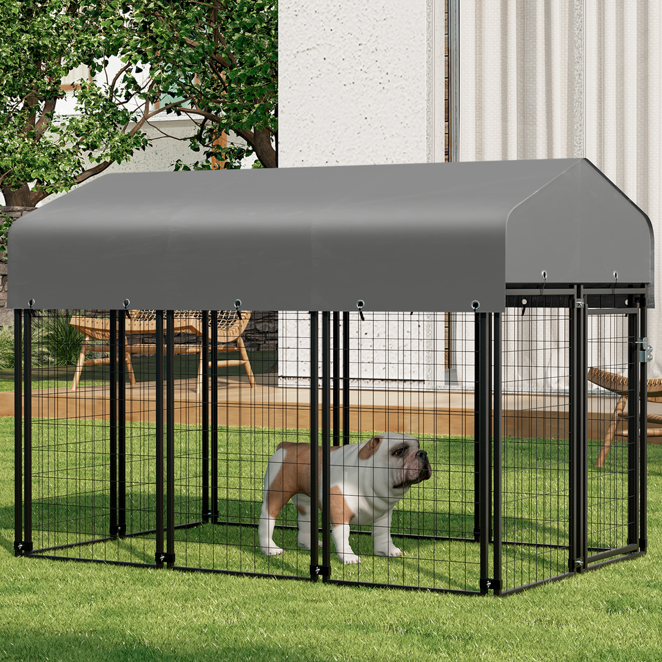 Dog Crate Kennel Outdoor Large Pet Fence Animal Playpen w/Roof ...