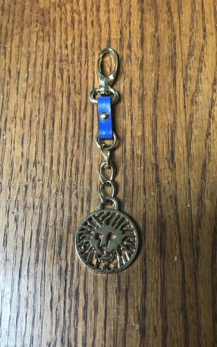 ANNE KLEIN GOLD BRASS LION CHARM BLUE LEATHER CHARM KEY FOB BAG ...