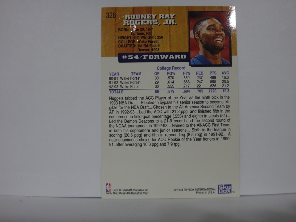 1993-94 NBA Hoops 5th Anniversary Rodney Rogers #328 Rookie RC | eBay