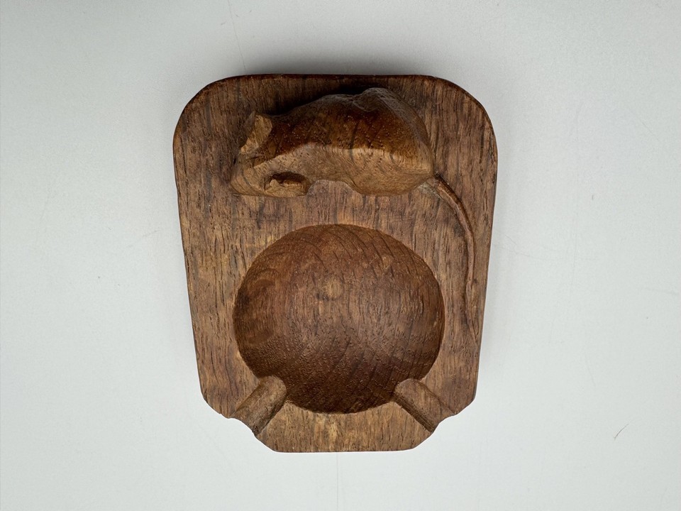 Vintage Robert Mouseman Thompson Carved Oak Mouse Ashtray | eBay UK