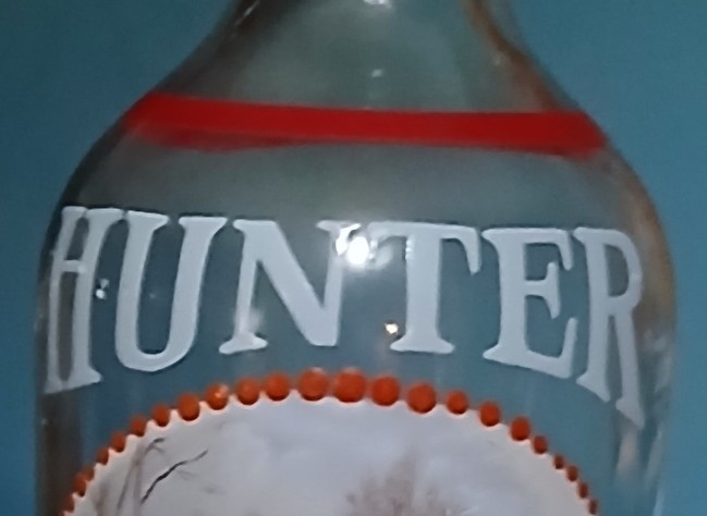 RARE! EARLY ! BACK BAR BOTTLE WITH AN ENAMELED MULTI COLORED FOX ...