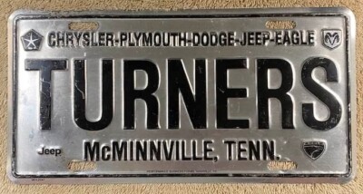 Turners Chrysler Plymouth Booster License Plate Vintage McMinnville ...