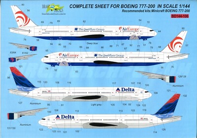 BOEING 777 Aeroflot Delta Air Europe BRASIL DECALS BD144-106 1/144 | eBay