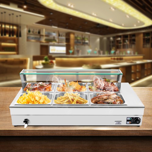 110V Commercial 6 Pans Bain-Marie Buffet Countertop Food Warmer Steam ...