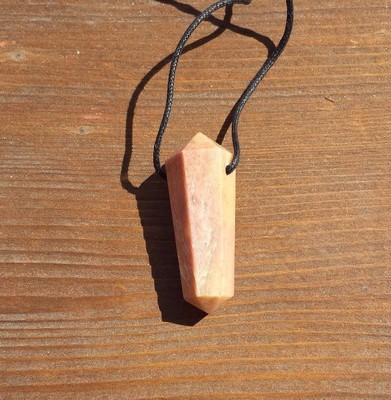 NATURAL PEACH MOONSTONE CRYSTAL POINT PENDANT WITH ADJUSTABLE CORD ...
