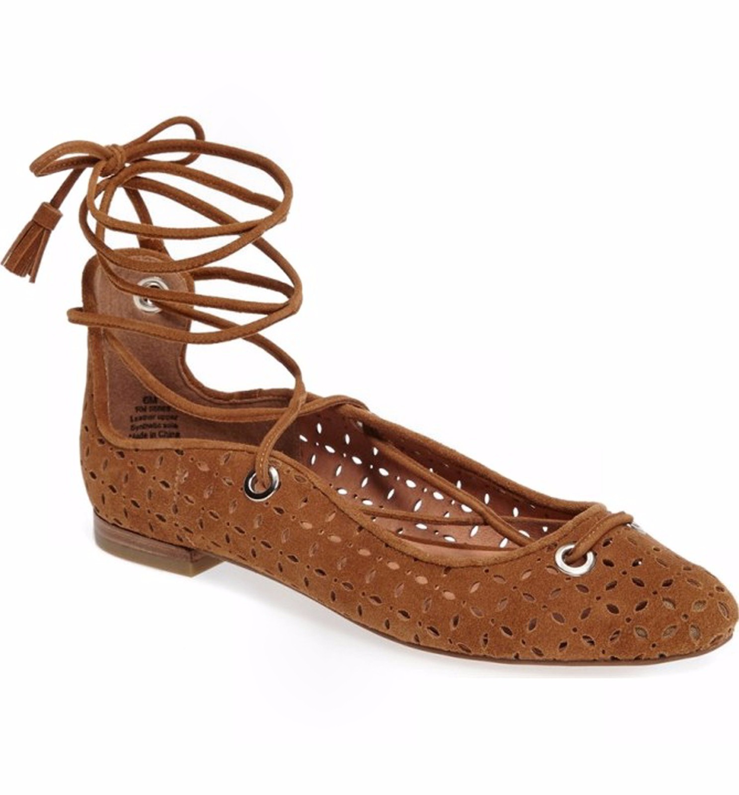 Halogen Nella Ghillie Flat, Cognac Perforated Leather, Womens Various ...