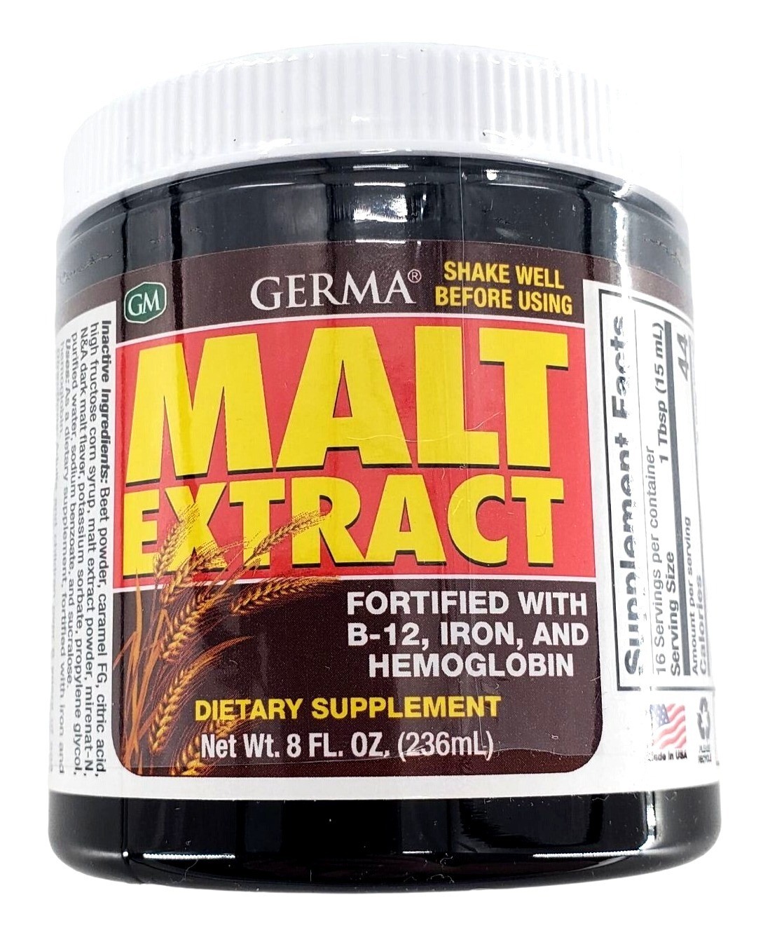 Germa Malt Extract Supplement Fortified with B12 Iron Hemoglobin 8 oz ...