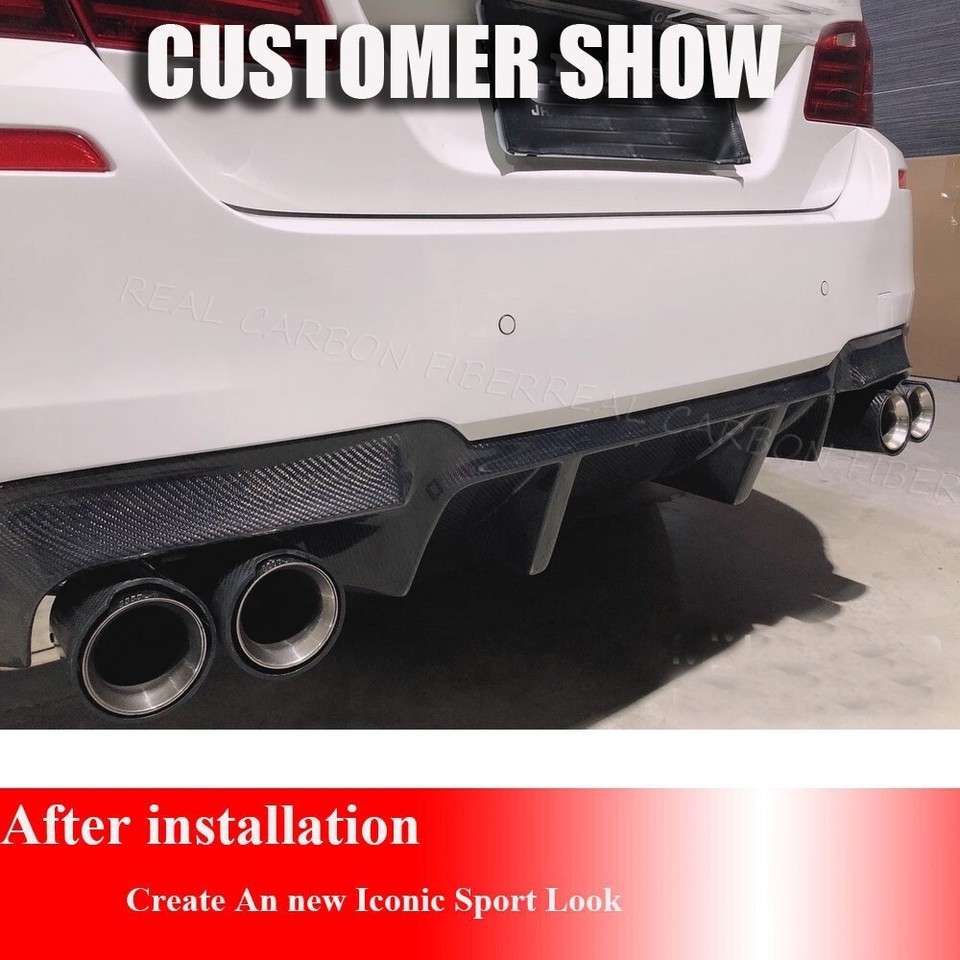 REAL CARBON Rear Bumper Lip Diffuser For BMW F10 528i 530i 550i M-Sport ...