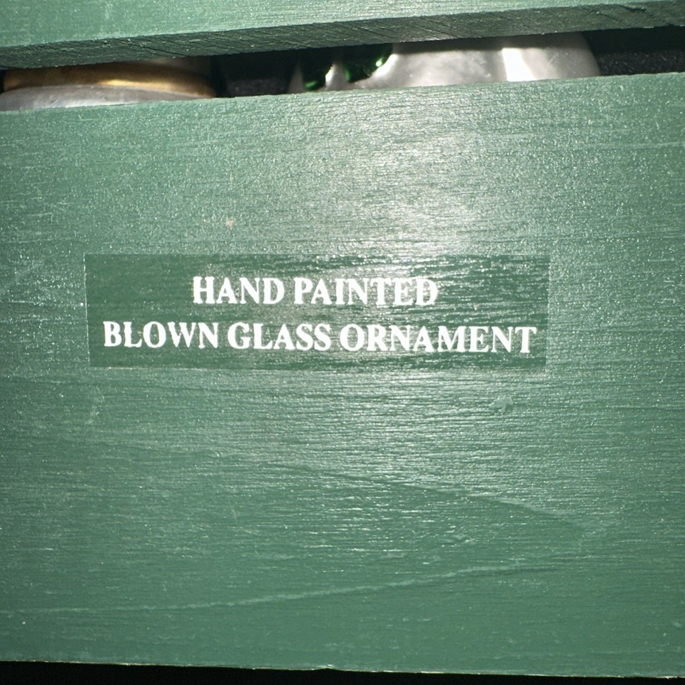 8 Vintage Mikasa Blown Glass Ornaments Snowman Tree Santa Deer W/Wood ...