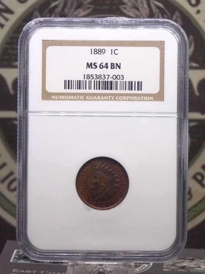 1889 Indian Head Cent Penny 1c NGC MS64 BN #003 Uncirculated BU Unc ECC ...