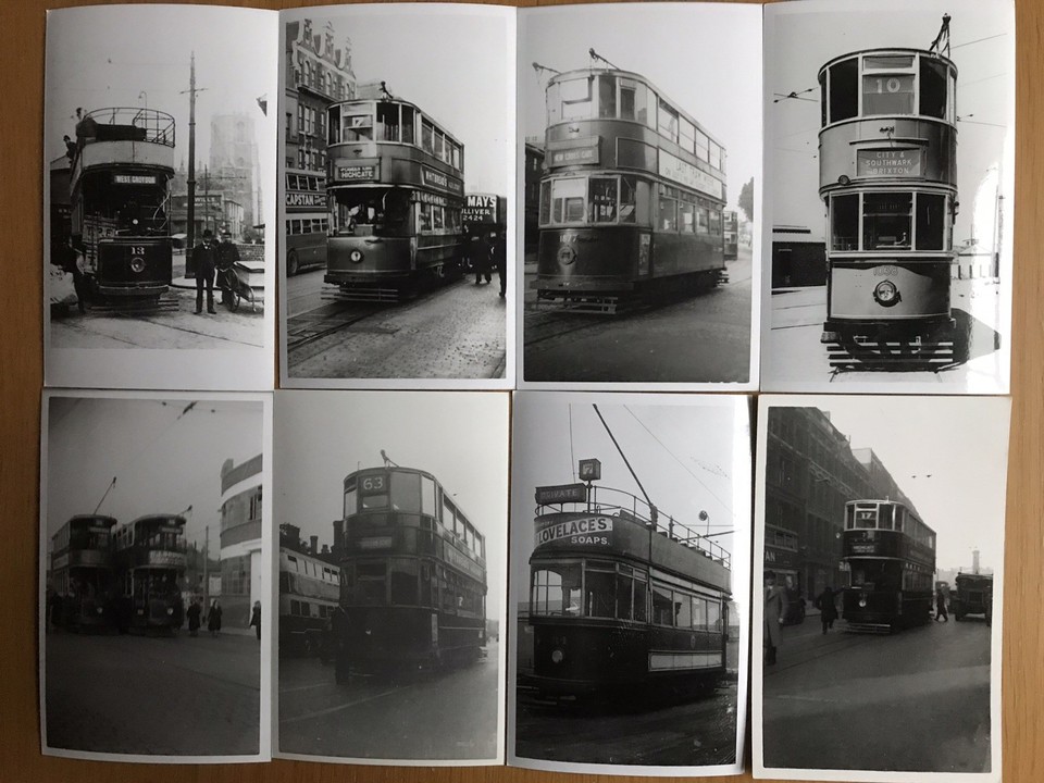 Box Of 32 Rare B&W Tram Photos & 9 Tram Postcards LONDON TRANSPORT ...
