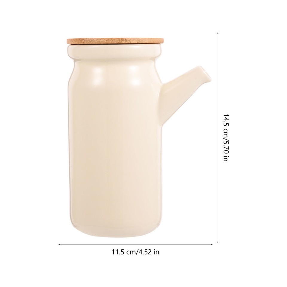 Soy Sauce Dispenser Ceramic Sauce Pot Kitchen Wood Lid Seasoning ...