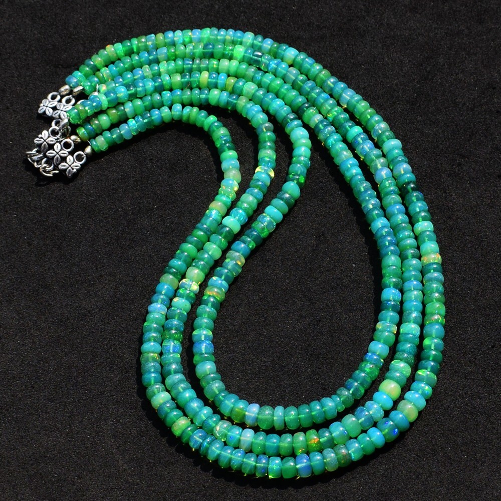 Green Ethiopian Opal 3 Strand 204 Cts Round Shape Beaded Necklace AK 07 E495 | eBay