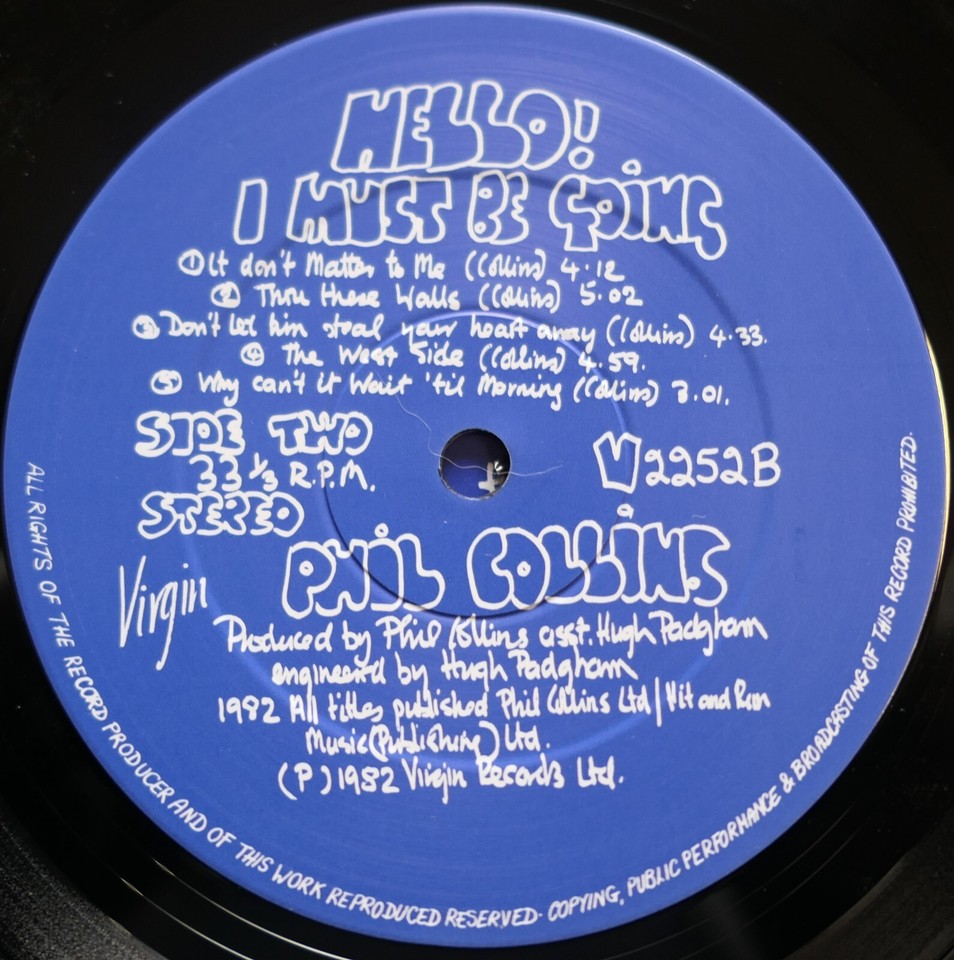 V2252 Phil Collins Hello I Must Be Going! 1982 Virgin Records Vinyl LP ...
