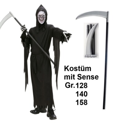 TOP SET- SENSEMANN TOD mit SENSE Kinder Kostüm Grim Reaper Halloween ...