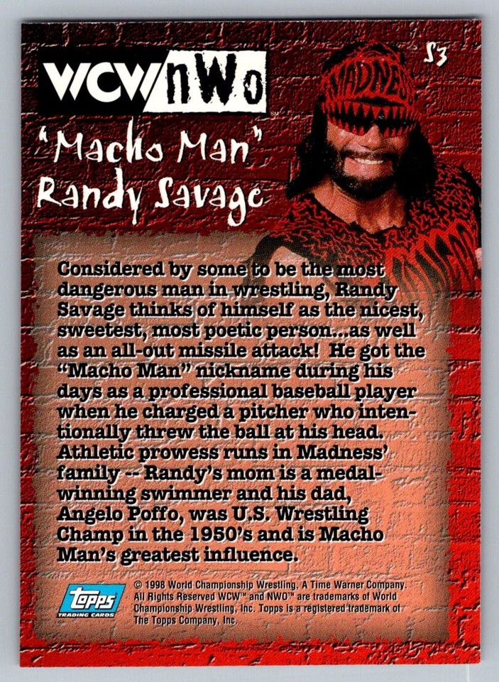 1998 Topps WCW/nWo #S3 Macho Man Randy Savage Stickers | eBay
