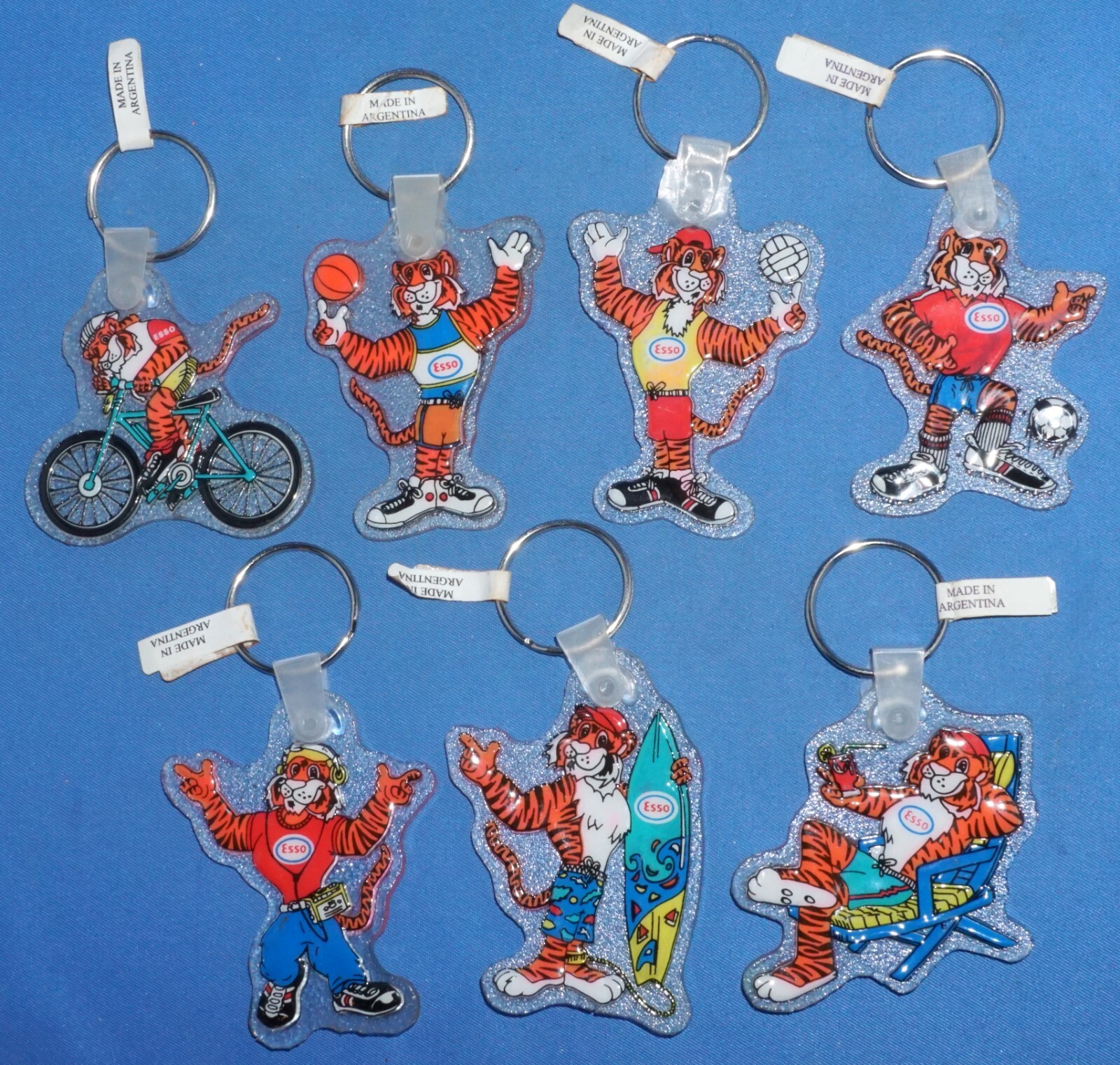 ESSO OIL & GAS PROMO TIGER KEYCHAIN KEYRING LOT of 7 - VINTAGE 1980's 2 ...