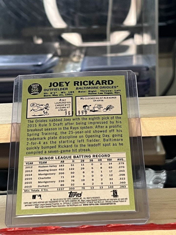 2016 TOPPS HERITAGE JOEY RICKARD CHROME BASEBALL CARD /999 THC-566 | eBay