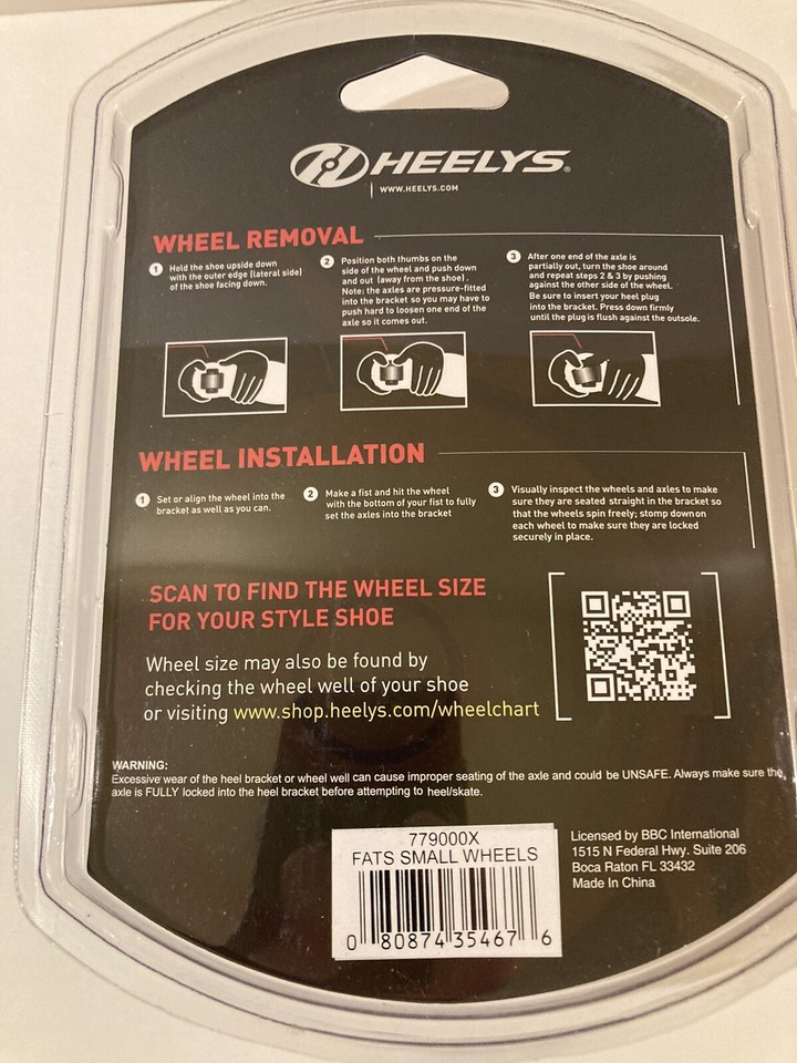 Heelys Wheel Kit Fats Small Replacement Wheels 779000X - Black Brand ...