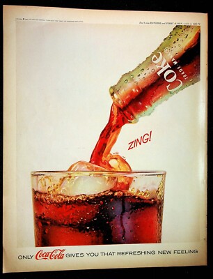 Coca-Cola, Zing! Refreshing New Feeling, Pouring Over Ice 1962 Look VTG ...