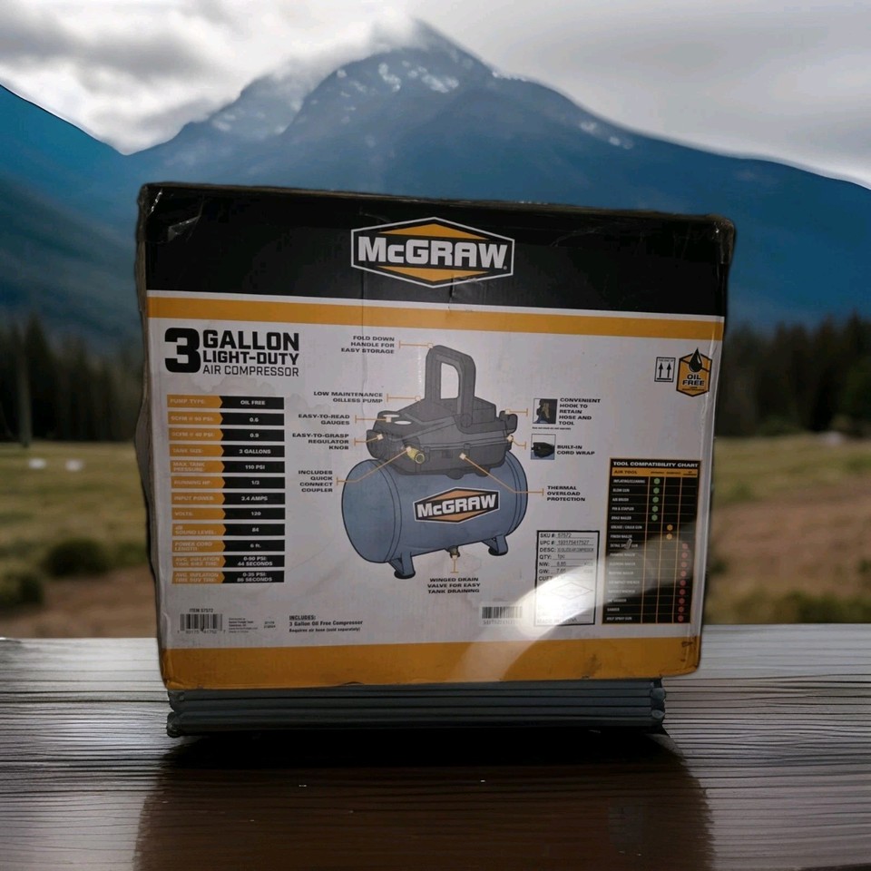 MCGRAW 3 Gallon Air Compressor 1/3 HP 110 PSI Low Profile Oil-Free 120V ...