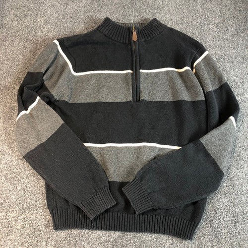 Boys XL Striped Quarter Zip Sweater Preppy Gray Black Pullover | eBay