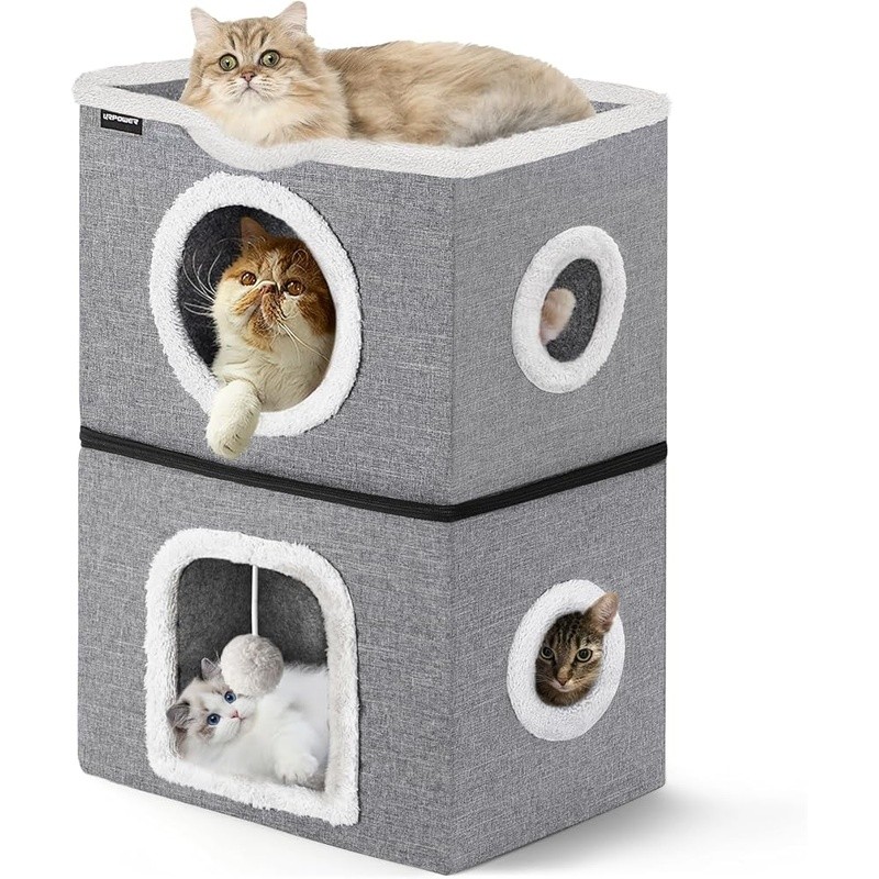 Multi-Level Cat Condo W/ Removable Beds Indoor Cat House Scratching ...