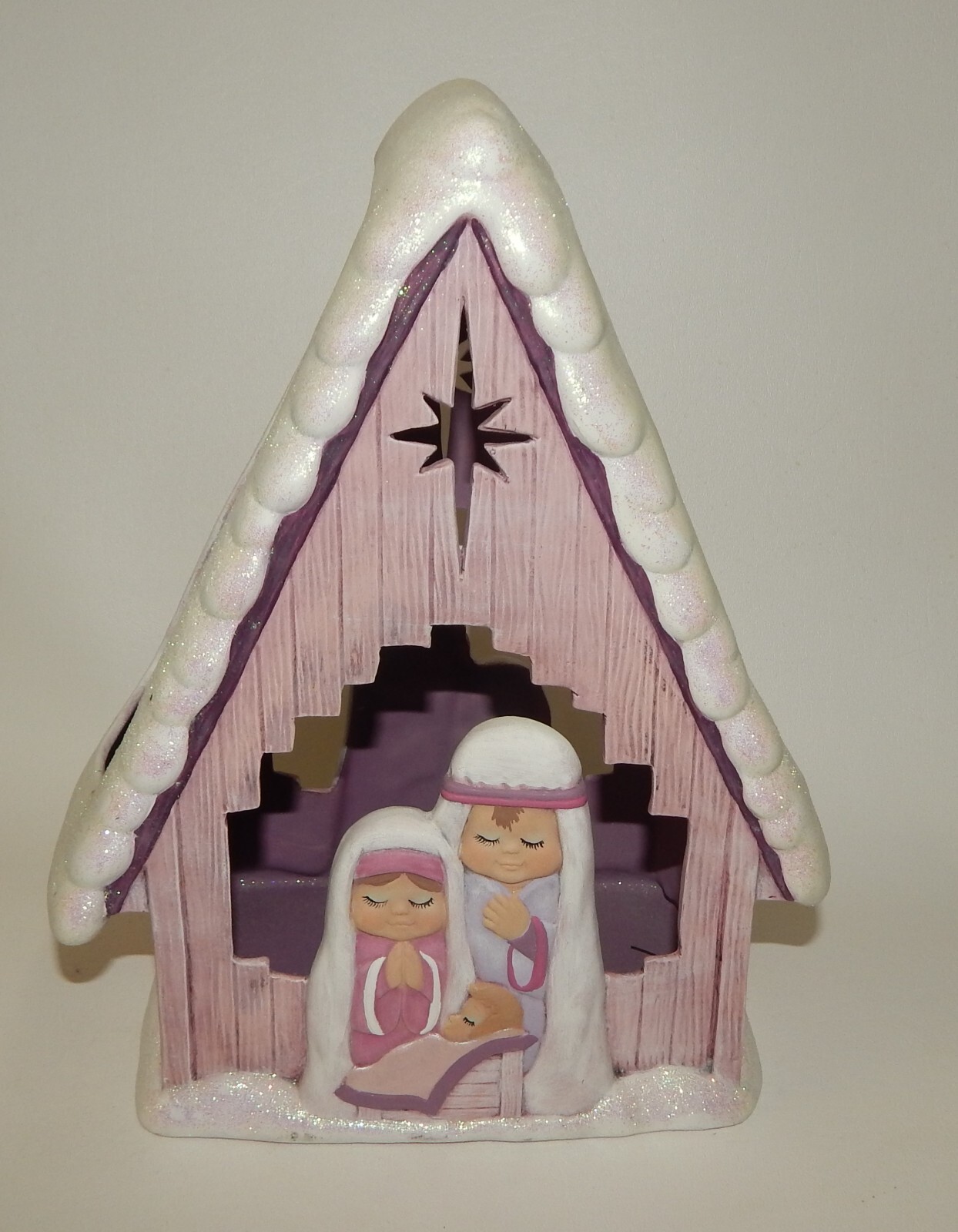 Vintage Hand-Painted Ceramic Christmas Pink Purple Nativity Scene ...