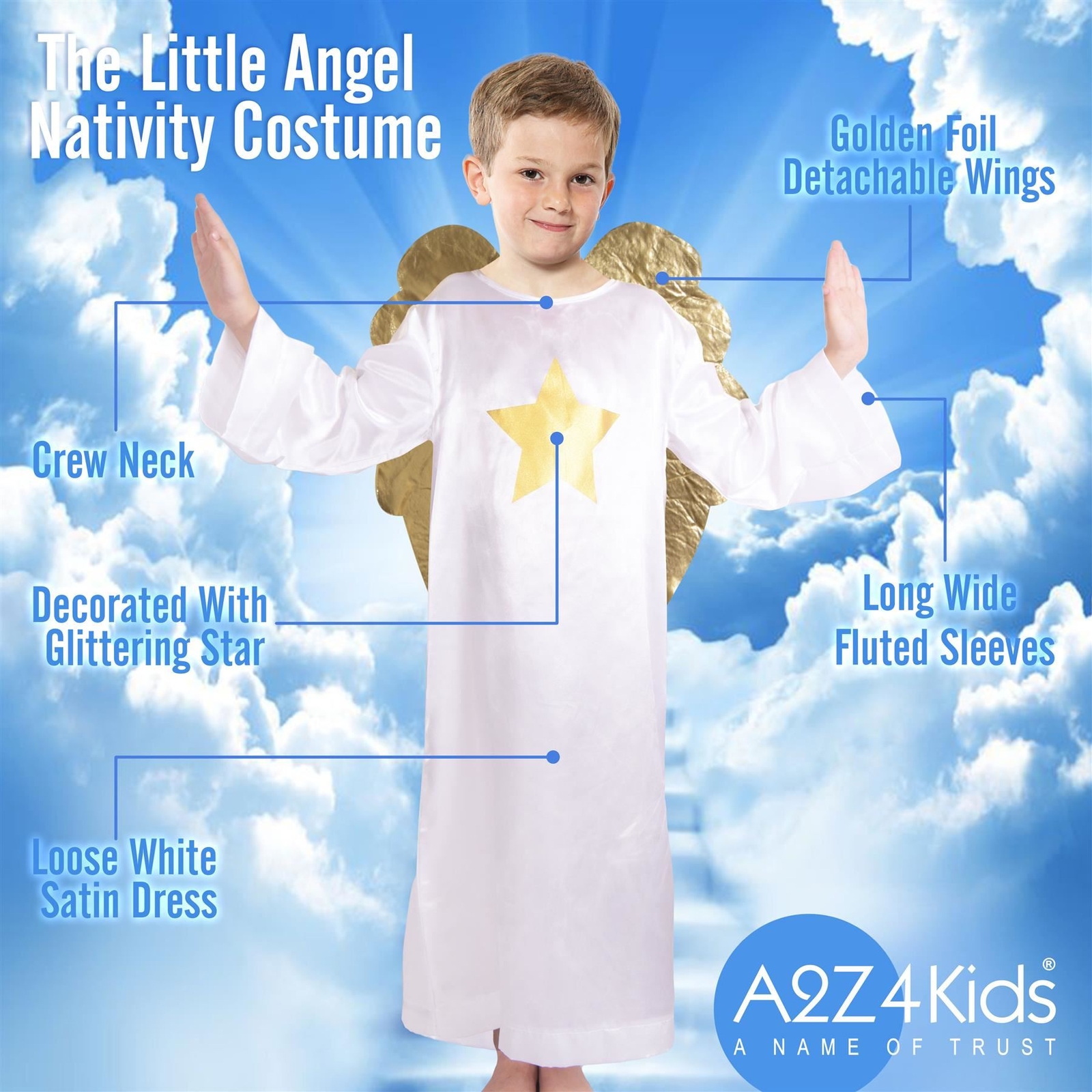Kids Boys Xmas Nativity Angel Costume School Play Angel Fancy Dress ...