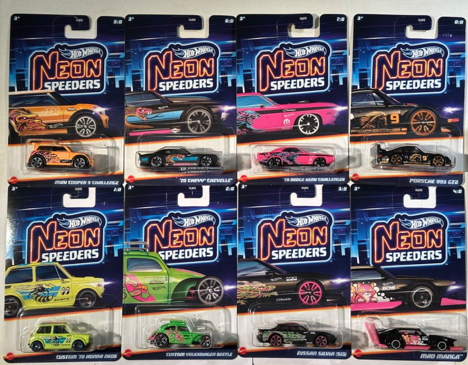 2025 🔥 HOT WHEELS, SILVER SERIES, NEON SPEEDERS, SET OF 8