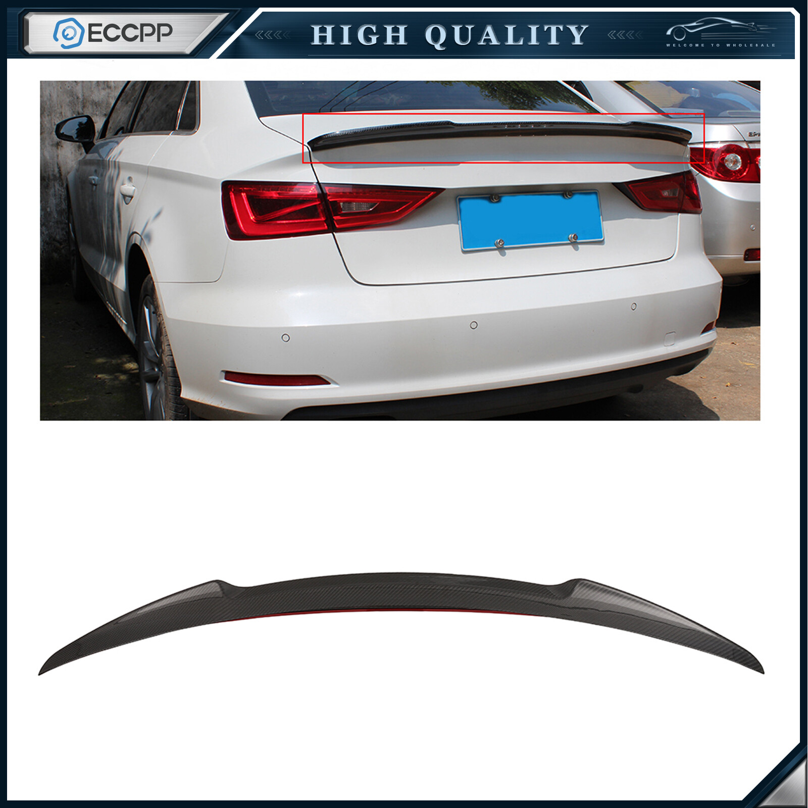 Fits 2014-2018 AUDI A3 S3 Sedan Real Carbon Fiber Rear Trunk Spoiler ...