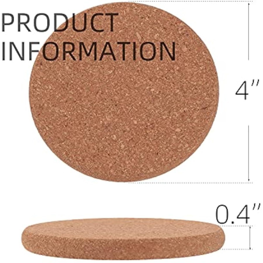 12Pcs Cork Coasters Round Extra Thick Drink Coasters with Curved Edges ...