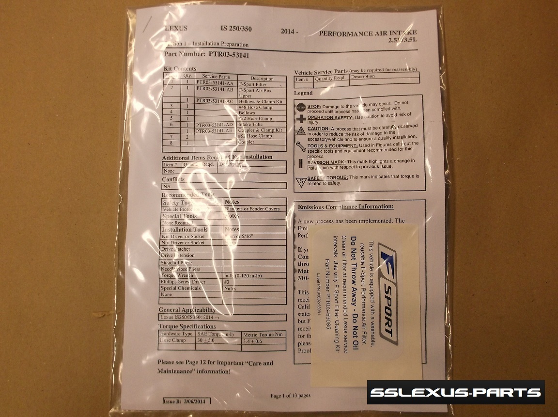 Lexus IS250 IS350 (2014-2017) OEM F-Sport PERFORMANCE AIR INTAKE KIT ...