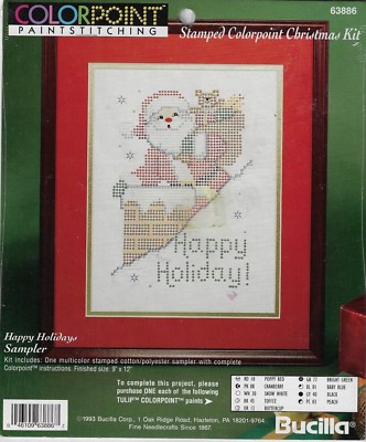 Bucilla Stamped Colorpoint Christmas Kit Happy Holidays Sampler paint ...