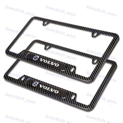 For 2PCS VOLVO Black Stainless Steel Metal License Plate Frame Carbon ...