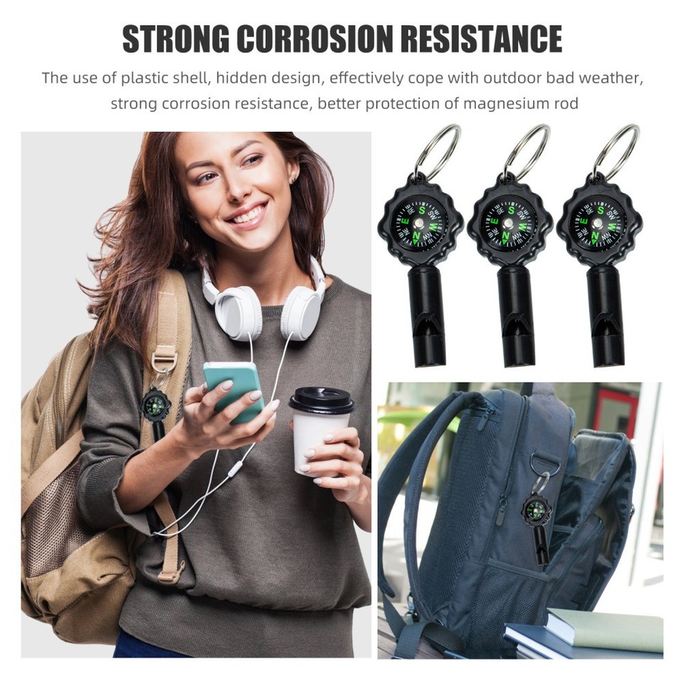 3 Pcs Outdoor Survival Whistles With Compass And Lanyard Tool | eBay ...