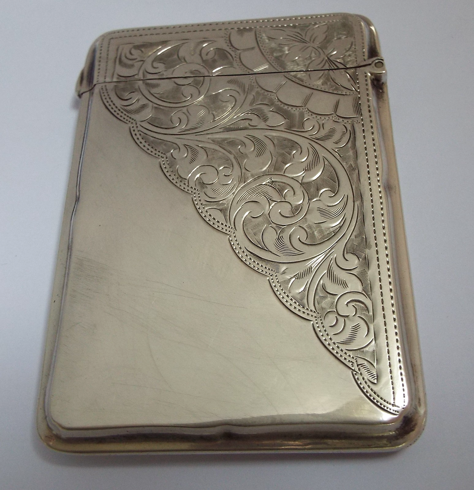 BEAUTIFUL ANTIQUE 1911 SOLID STERLING SILVER CALLING CARD CASE WITH ...