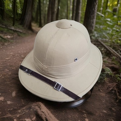 Indian Pith Helmet a.k.a. "The Bombay Bowler" Beige Brown Strap ...