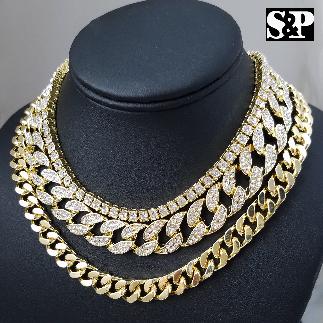 Hip Hop Quavo Choker 18" Cuban & 16" Full Iced Cuban & 1 ROW DIAMOND ...