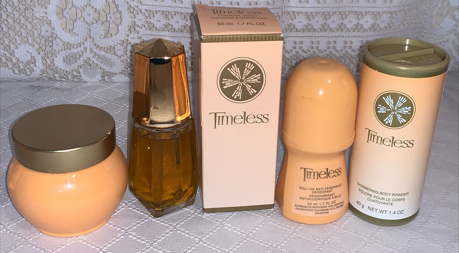 Lot of 4 Avon Beauty Set TIMELESS cologne spray, Cream, Roll-On & Body ...