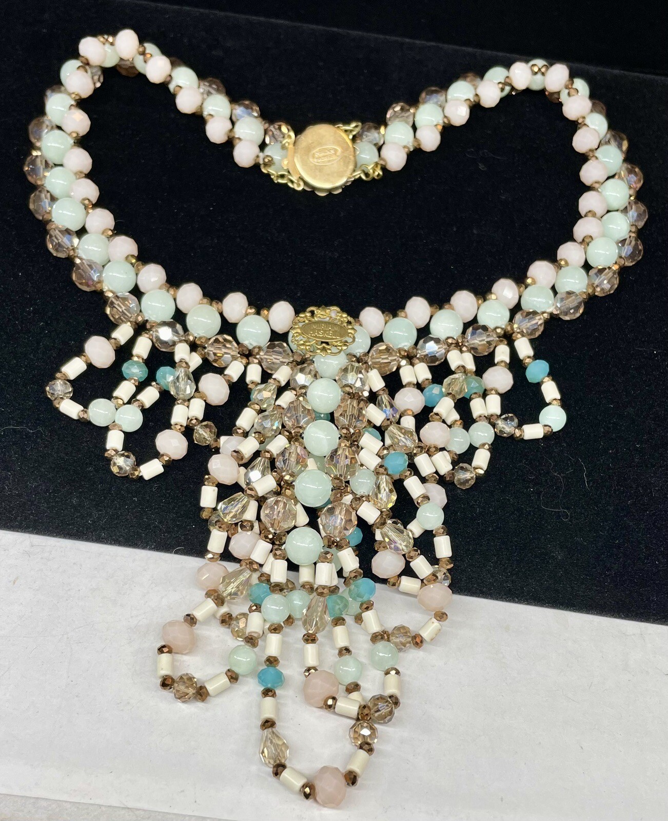Miriam Haskell Necklace Huge Vintage Signed Pastel Gr… - Gem