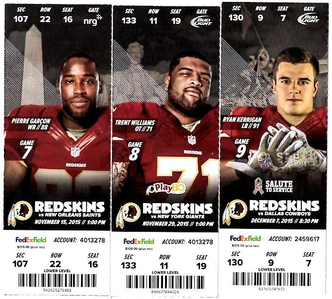 WASHINGTON REDSKINS ~ Lot of 2015 Tickets with Player Photos | eBay
