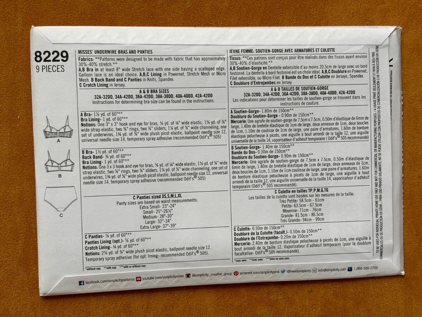 Simplicity Pattern 8229 Misses Underwire Bras and Panties for sale ...