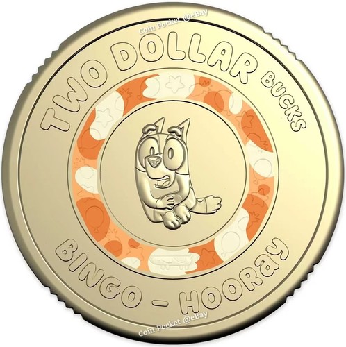 Bingo Hooray 2026 Orange Two Dollar Bucks Bluey Coin Blue $2 Australia ...