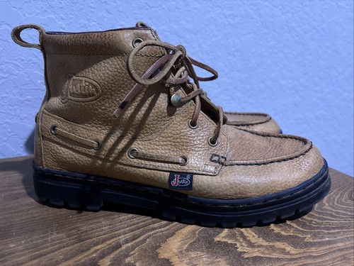 Justin Chukka Leather Boots Womens 9 M Camel Lace Up Ankle Work Boots ...