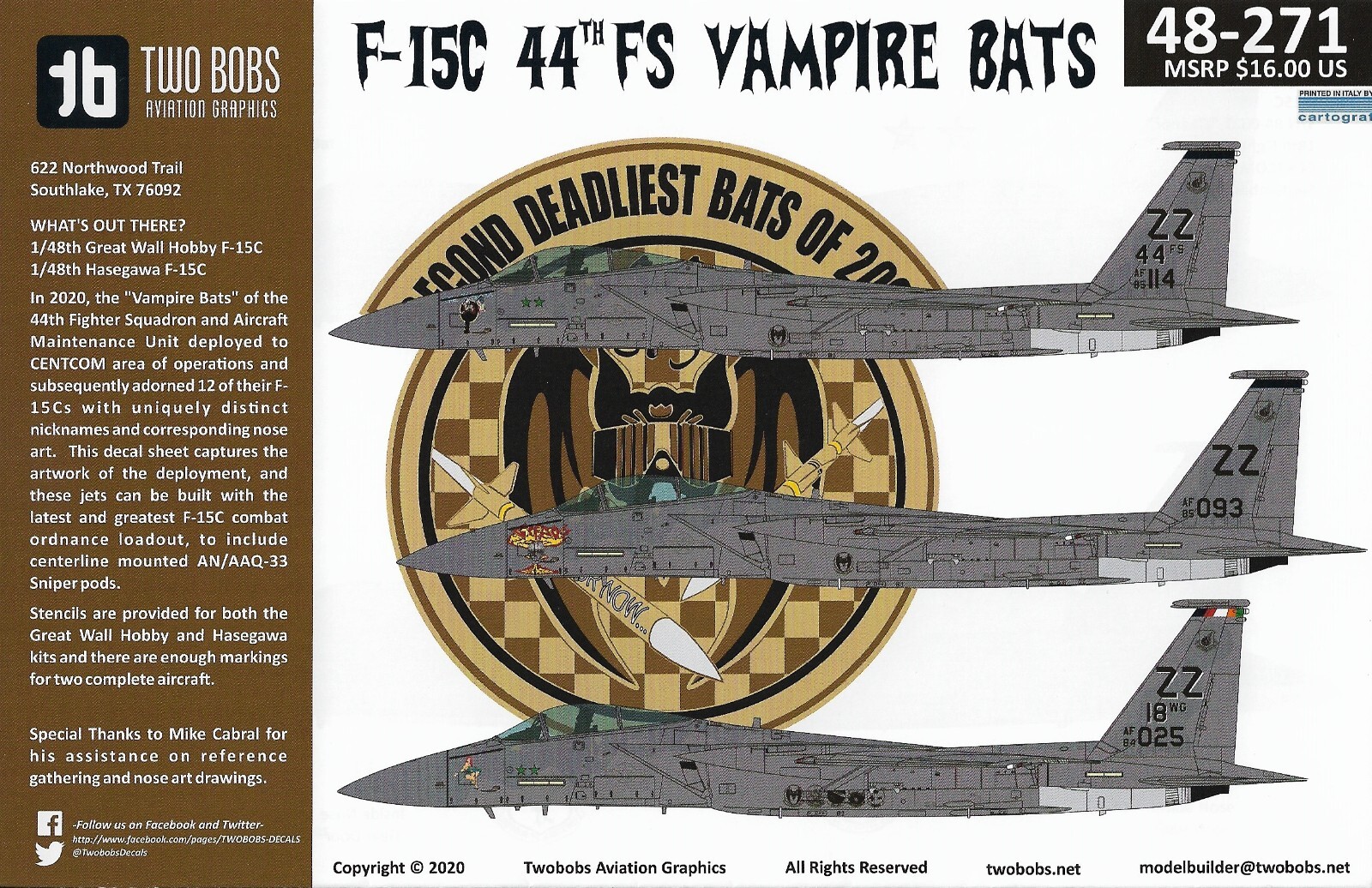 TB48271 Two Bobs Decals 1:48 McDonnell F-15C Eagle 44th FS Vampire Bats ...