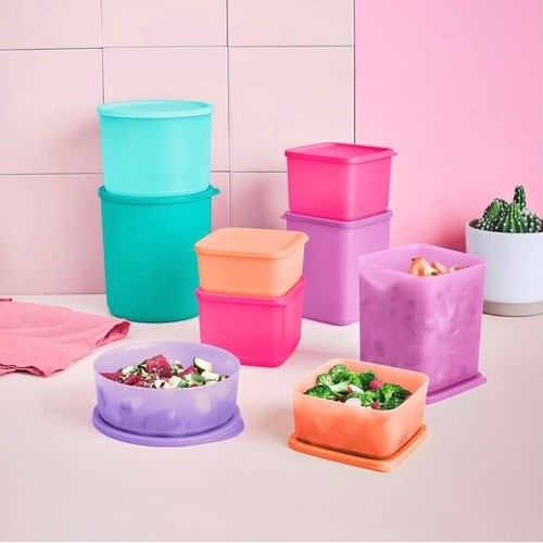 NEW tupperware Basic Bright 9 pc SET storage canister leftover fridge ...