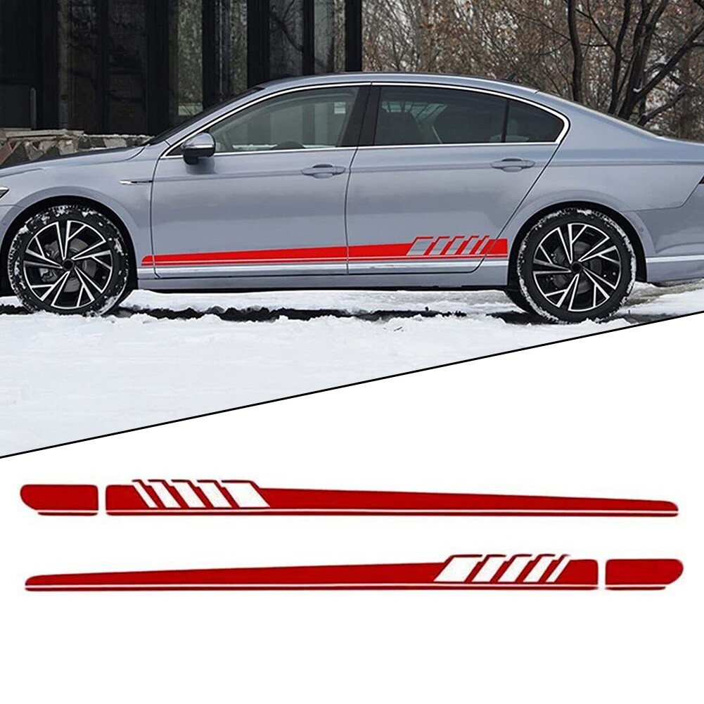 Racing Style Car Body Side Decal Sticker 2pcs Universal Long Stripe RED ...
